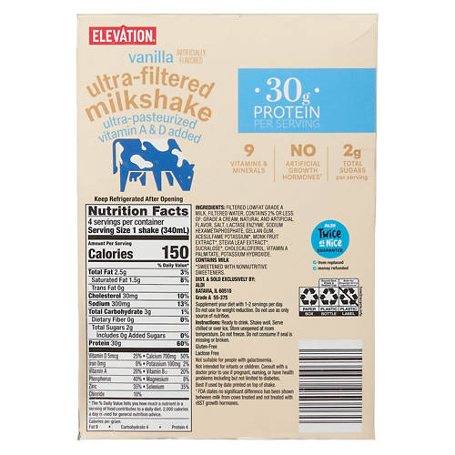 Elevation Vanilla Ultra Filtered Milkshake